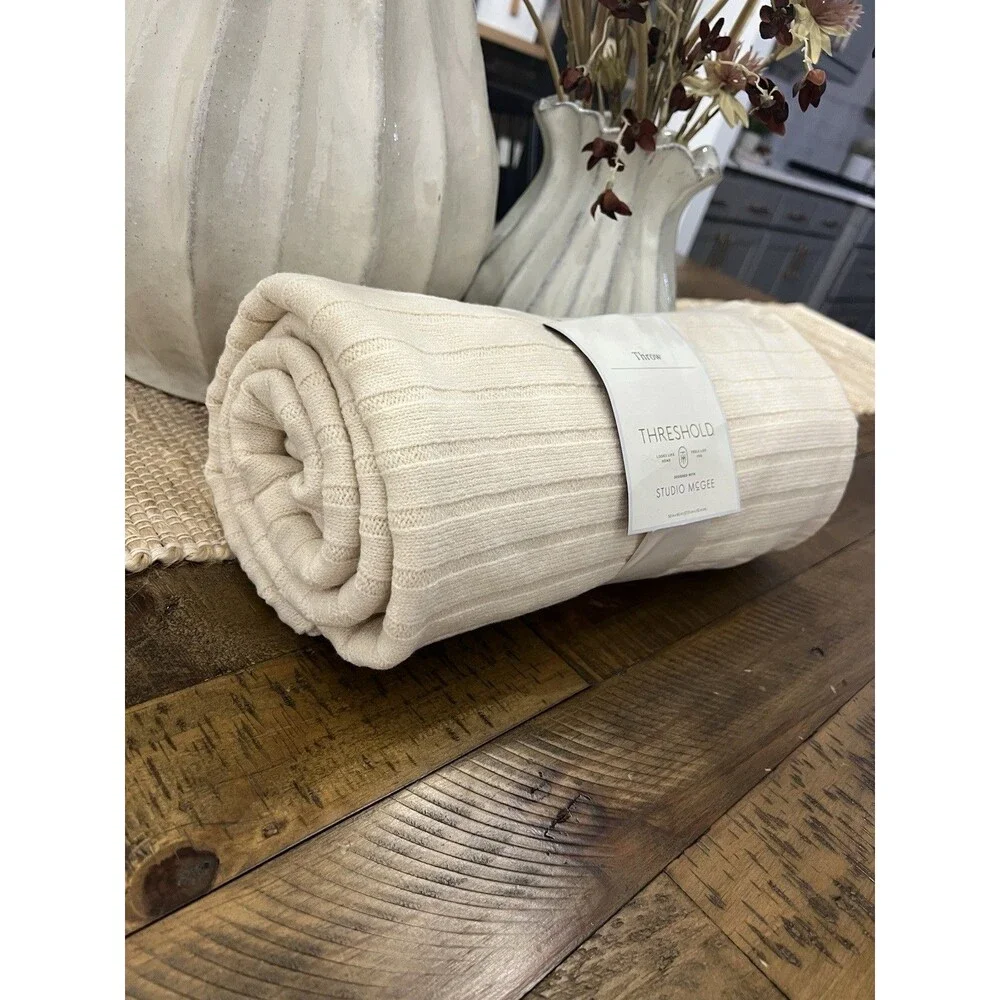 Threshold | Bedding | 5x60 Casual Mixed Rib Throw Blanket Beige ...
